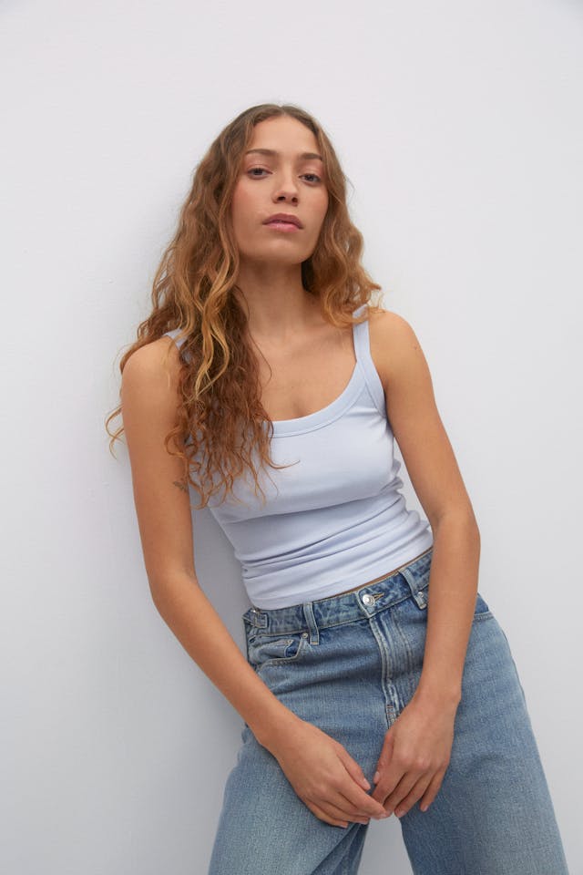 Basic rib singlet - Grå - Dame - Gina Tricot