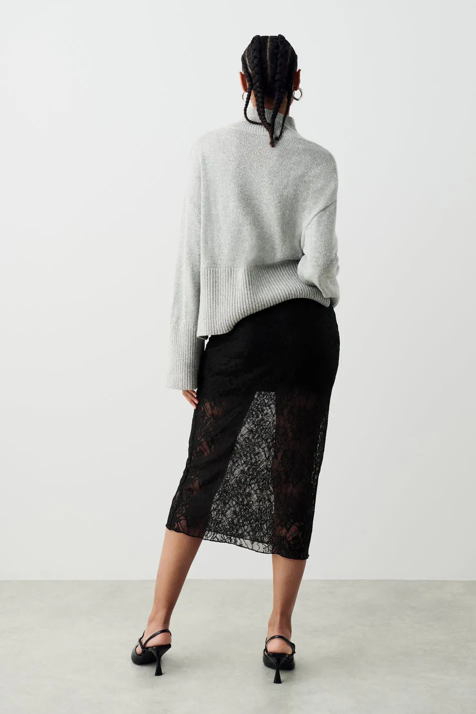 Lace midi skirt - Musta - Nainen - Gina Tricot