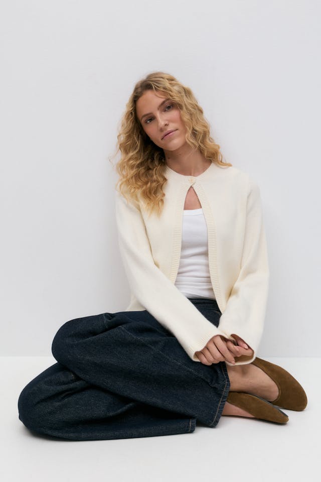 One button knit cardigan - Hvid - Dame - Gina Tricot