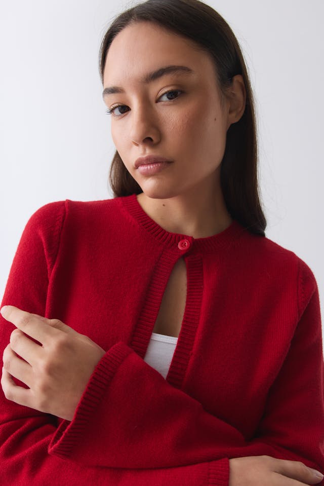 One button knit cardigan - Rood - Dame - Gina Tricot