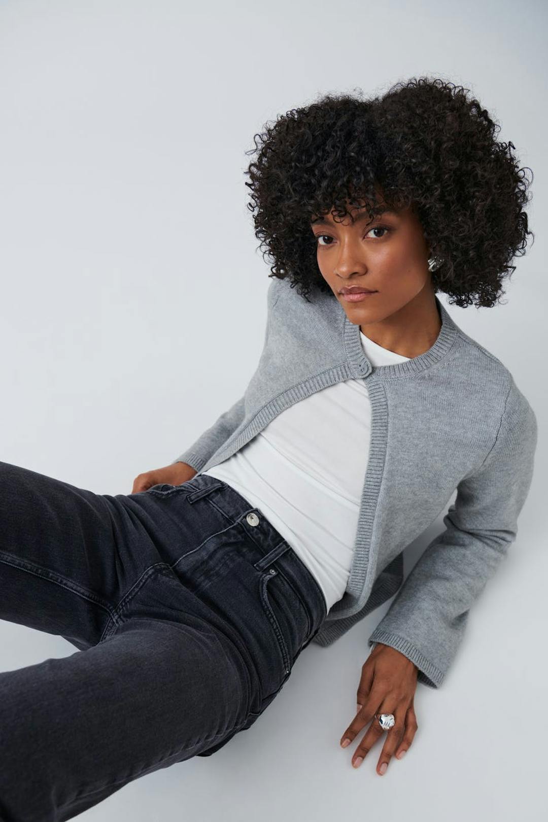 One button knit cardigan - Grå - Dame - Gina Tricot