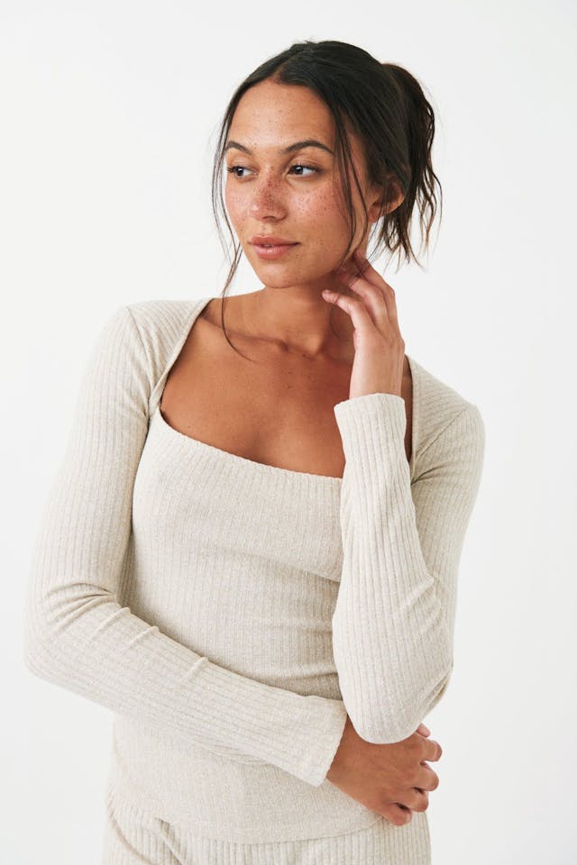 Soft square rib top - Beige - Dame - Gina Tricot