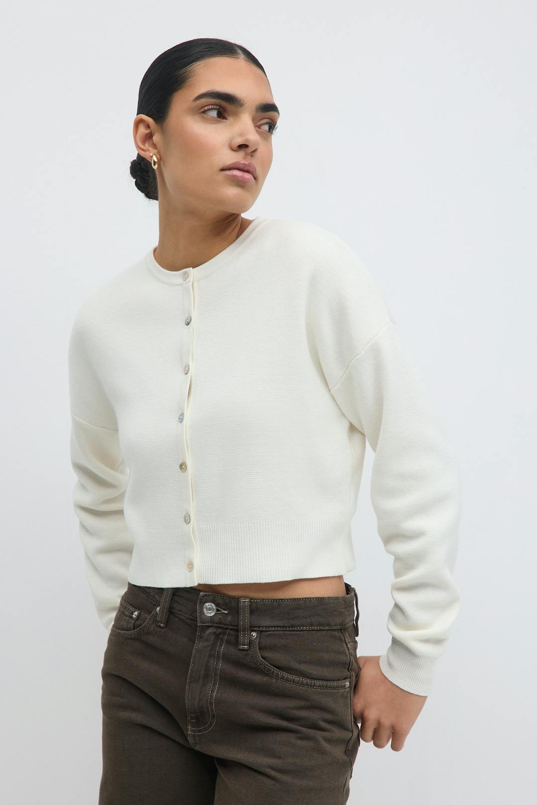 Knitted cardigan - Vit - Dam - Gina Tricot