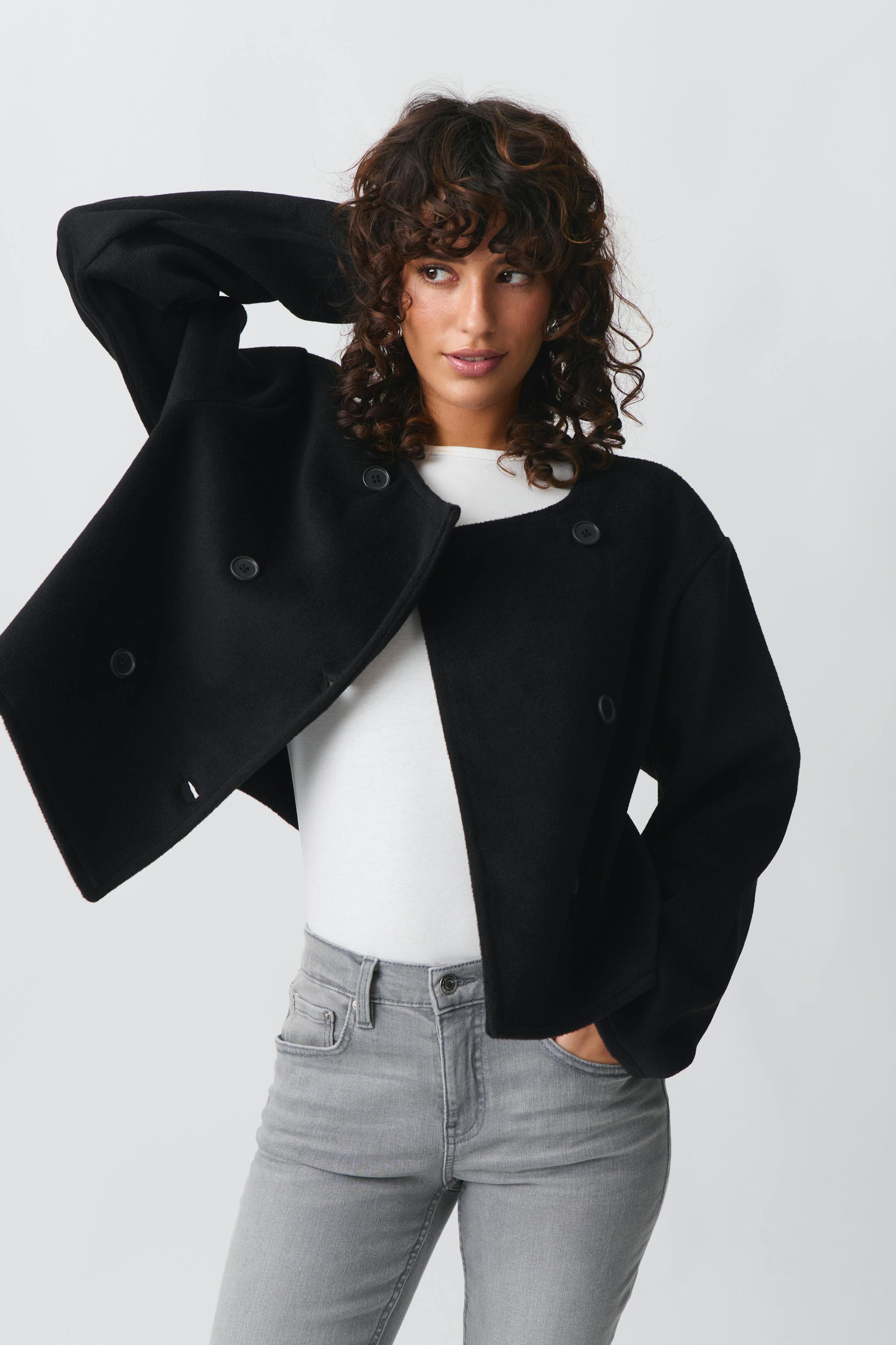 Peacoat felt jacket - Blue - Women - Gina Tricot