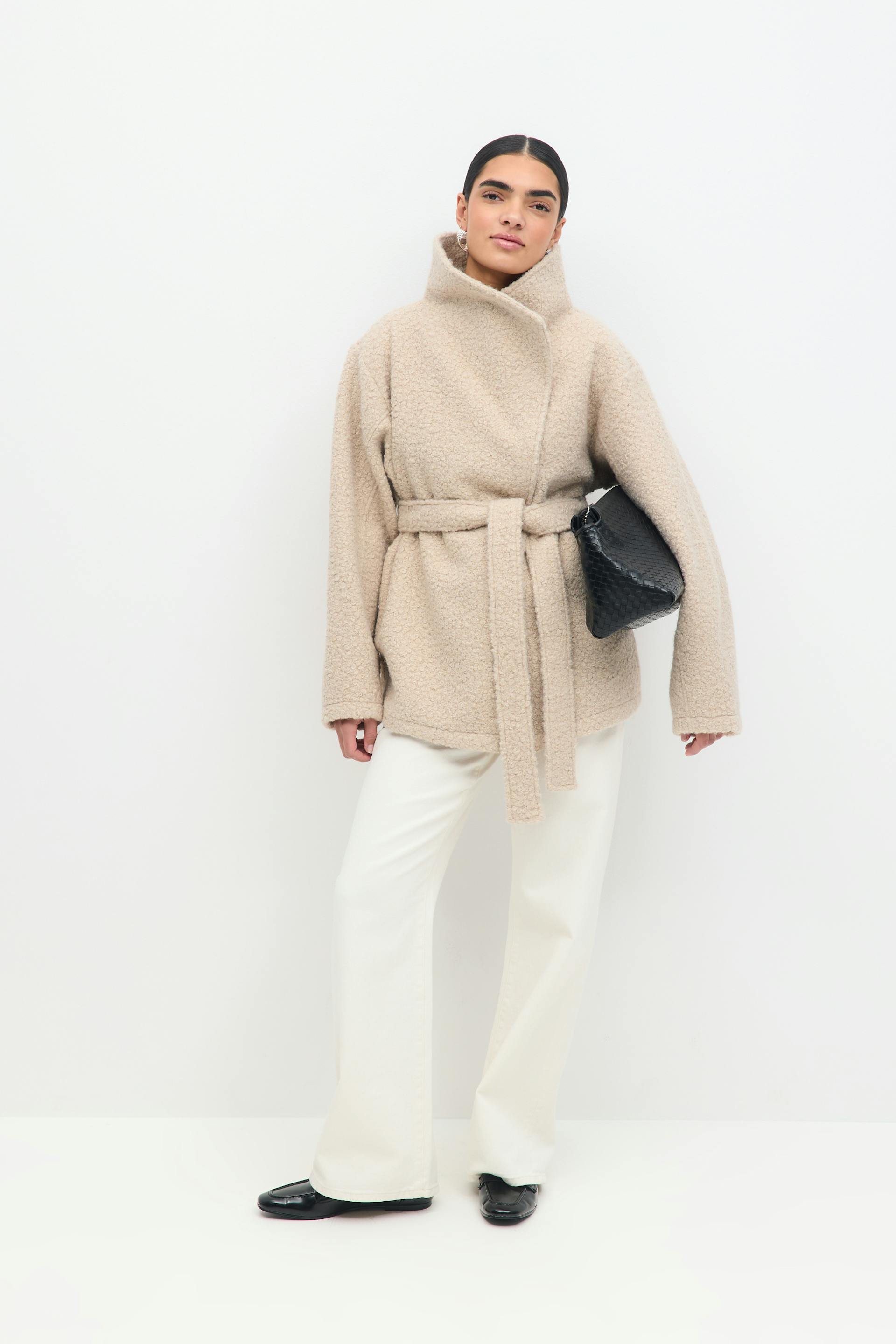 Belt cape jacket - White - Women - Gina Tricot