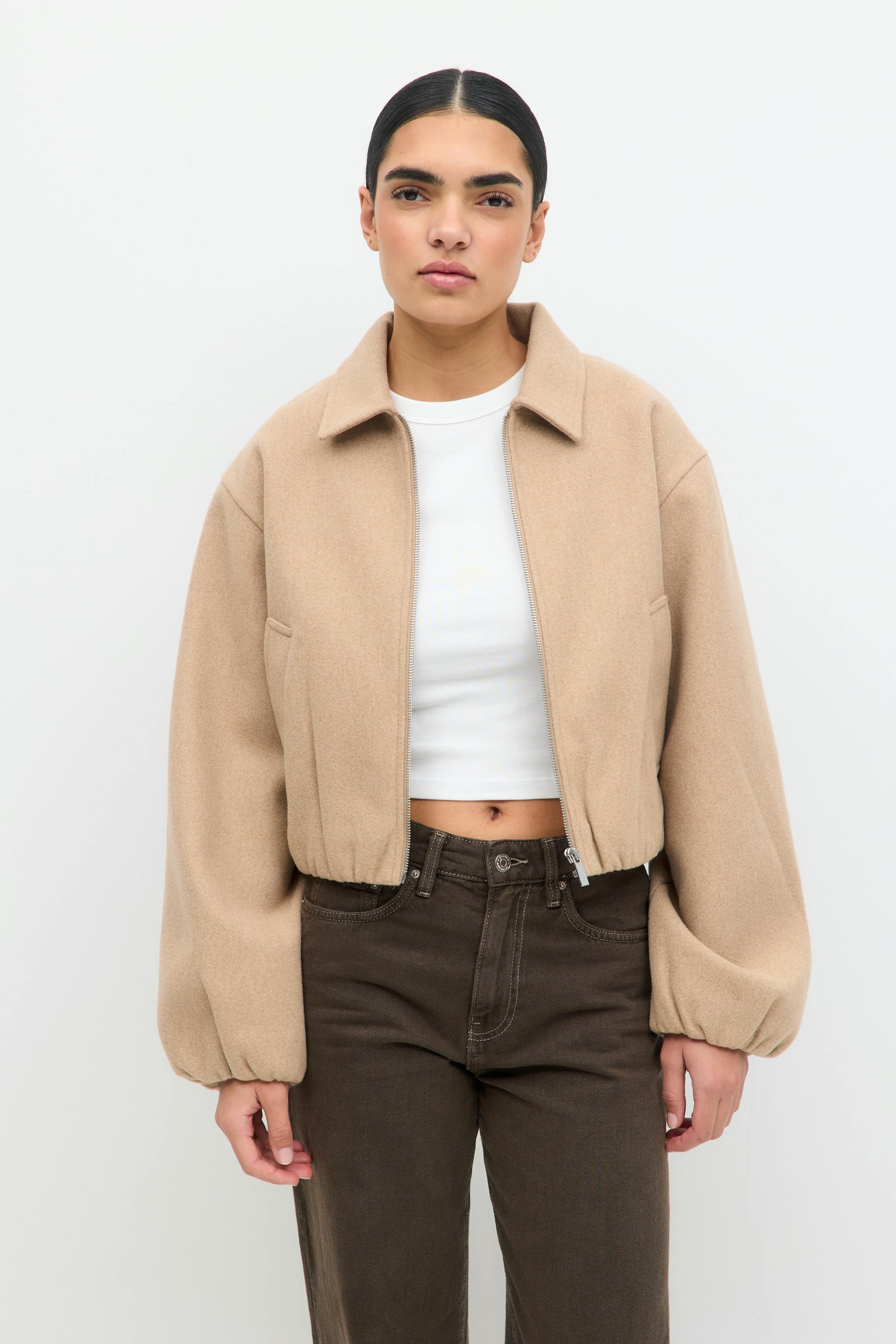 Short felt jacket - Beige - Dame - Gina Tricot