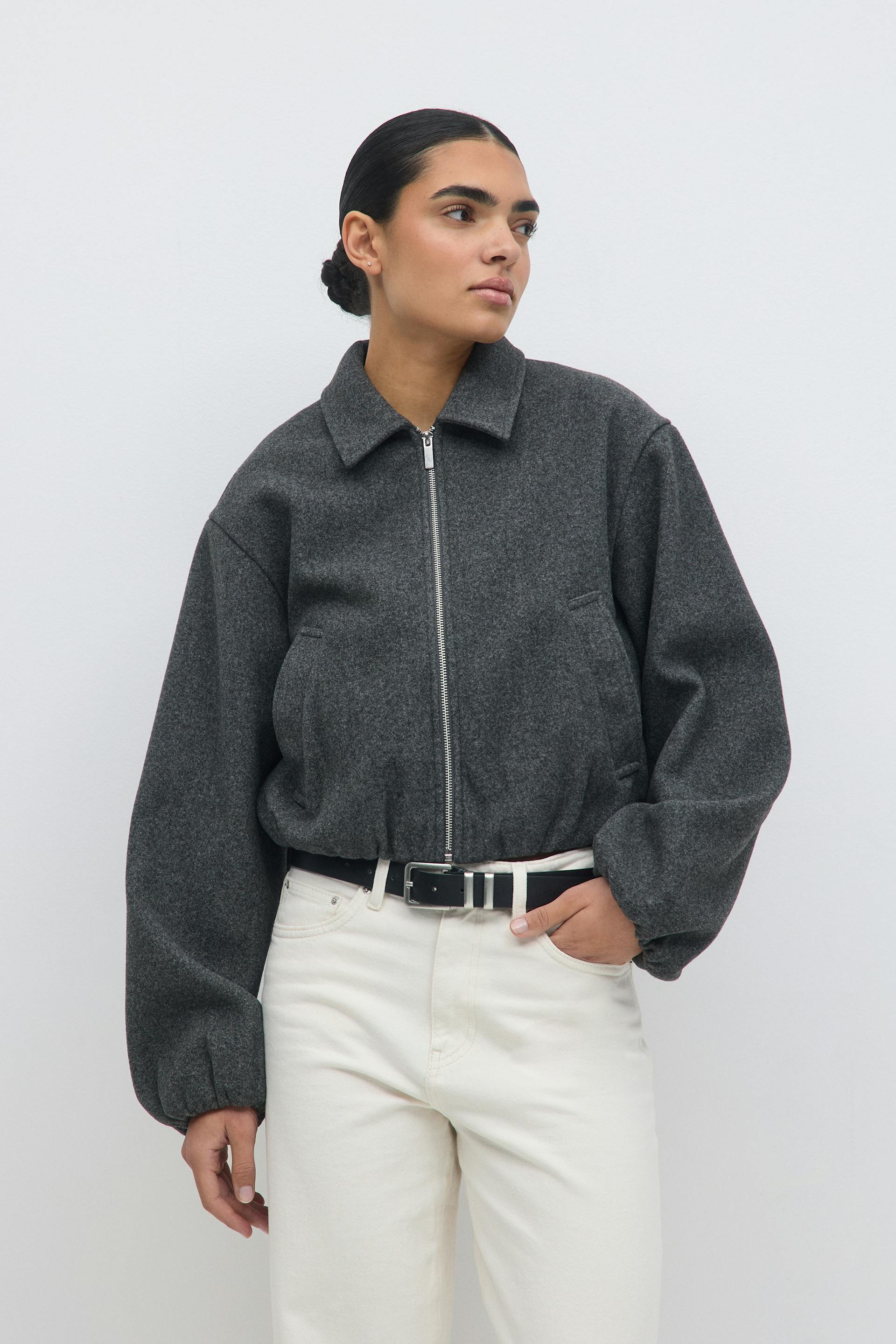 Peacoat felt jacket - Blue - Women - Gina Tricot