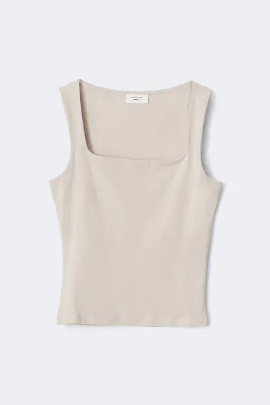 Square neck tank top - Beige - Dame - Gina Tricot