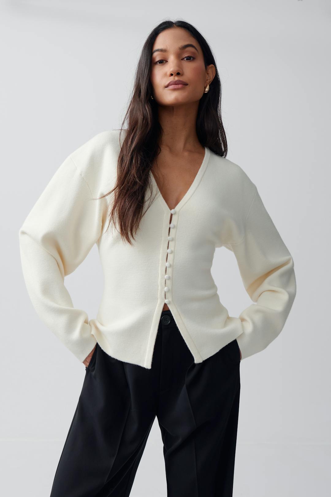 Shaped knitted cardigan - Wit - Dame - Gina Tricot