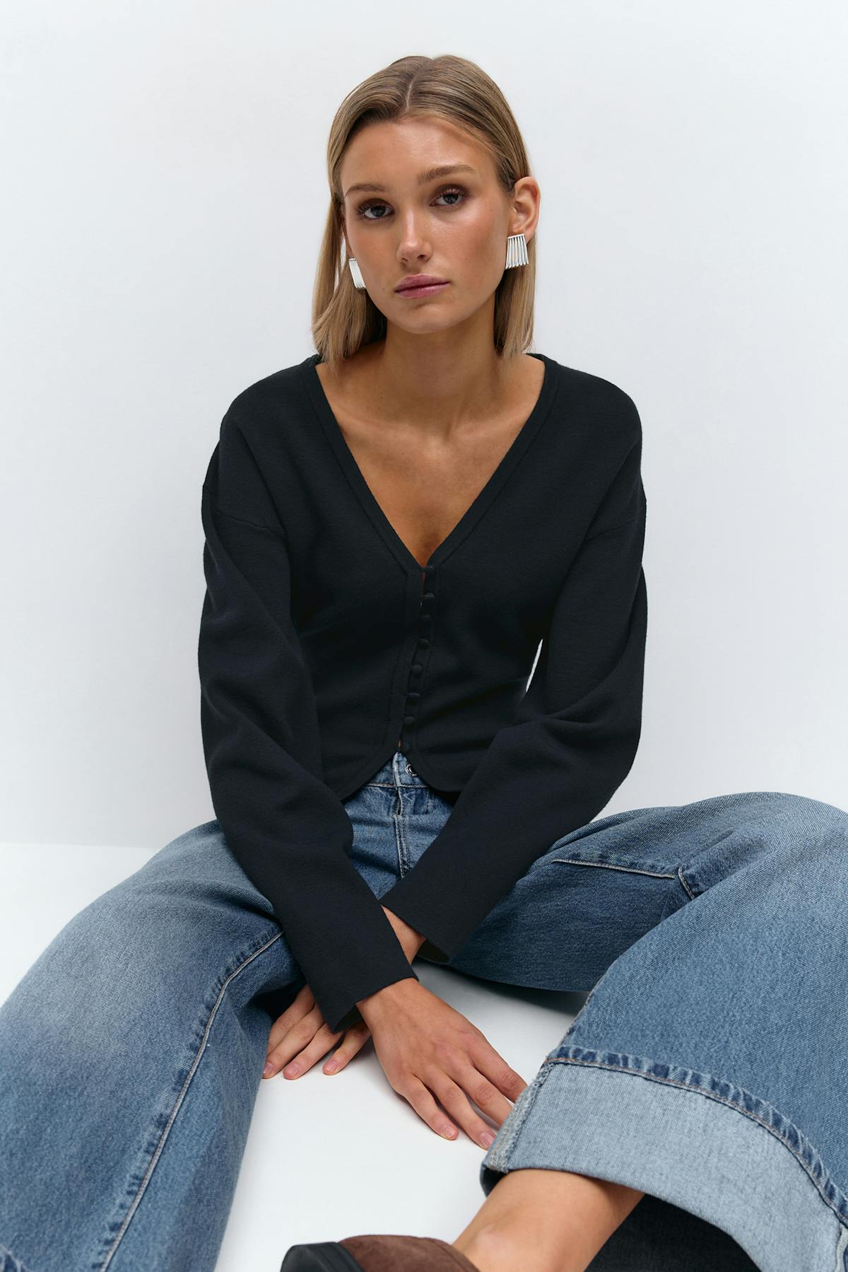 Shaped knitted cardigan - Blauw - Dame - Gina Tricot