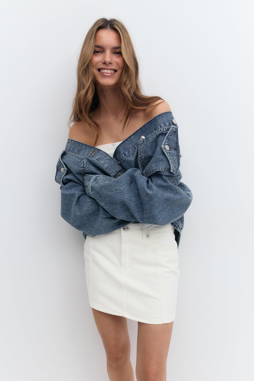 Front seam denim skirt - White - Women - Gina Tricot