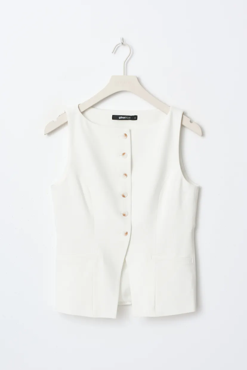 Tailored boatneck vest - Hvid - Dame - Gina Tricot