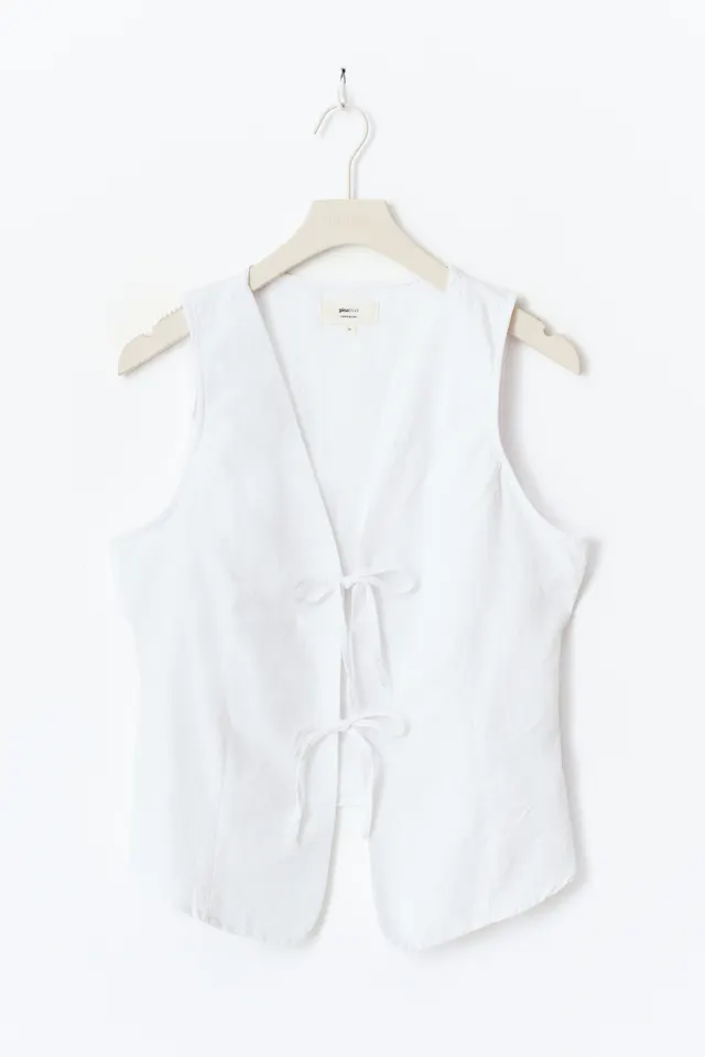 Linen blend vest - Hvid - Dame - Gina Tricot