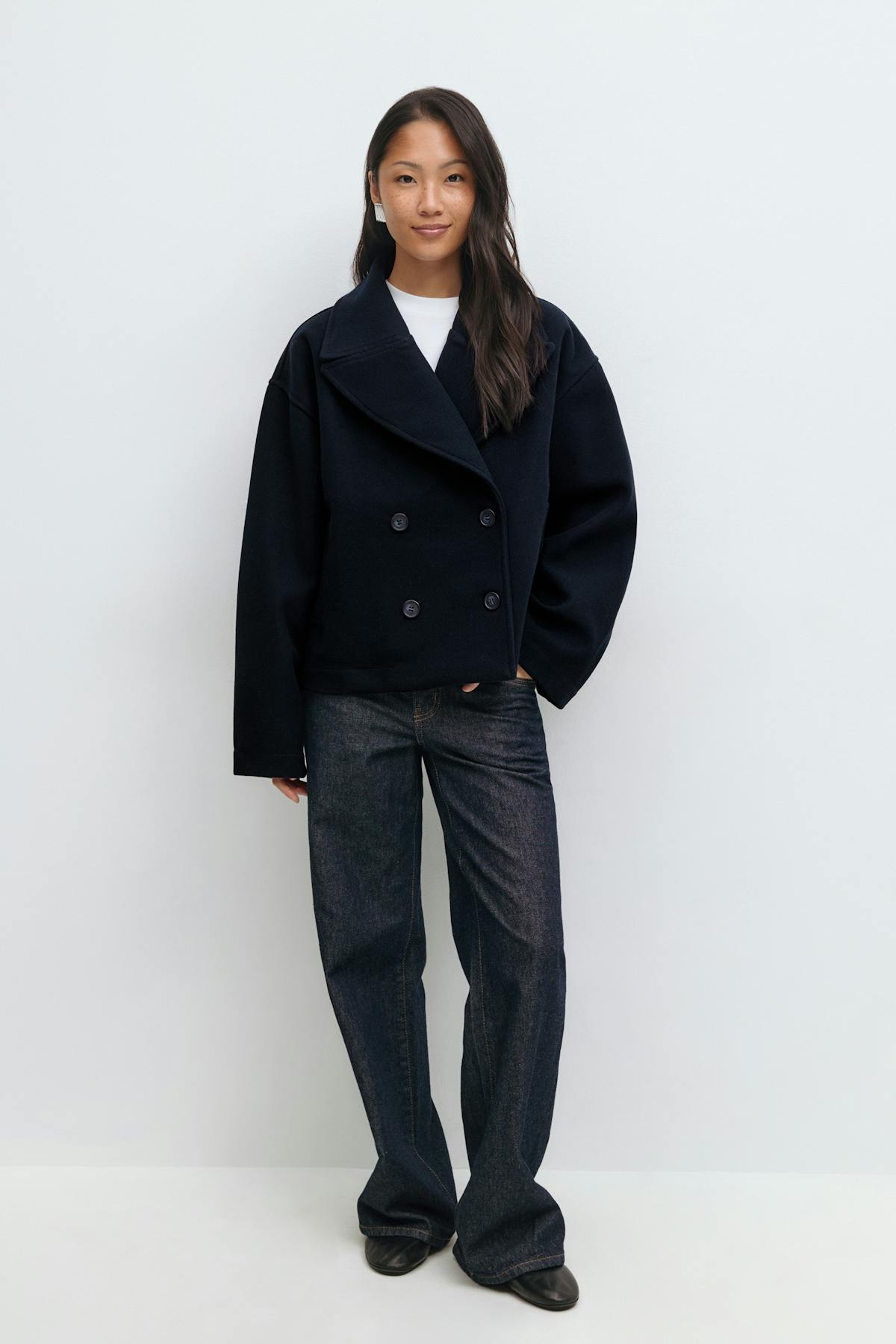 Peacoat felt jacket - Blue - Women - Gina Tricot