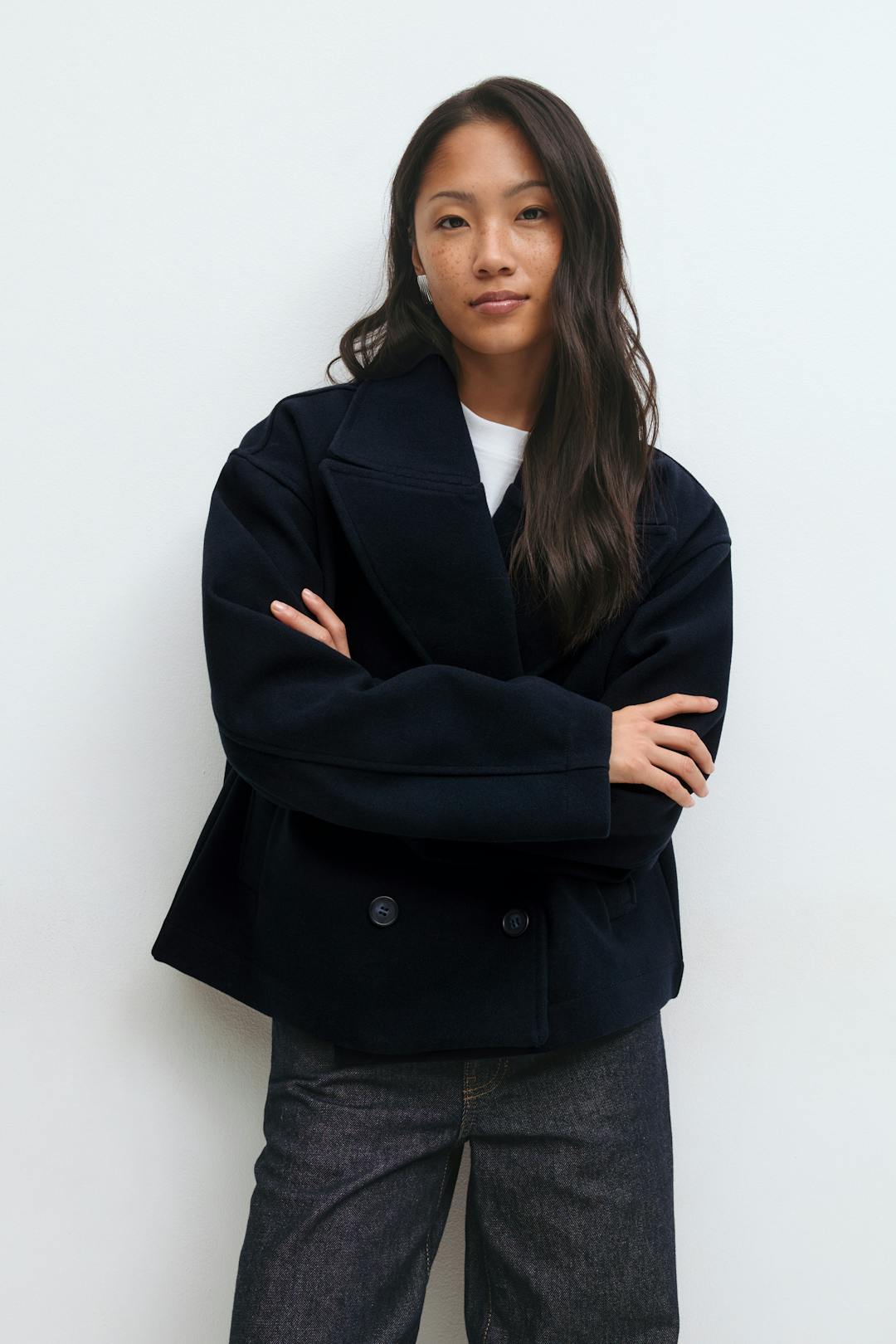 Peacoat felt jacket - Blue - Women - Gina Tricot