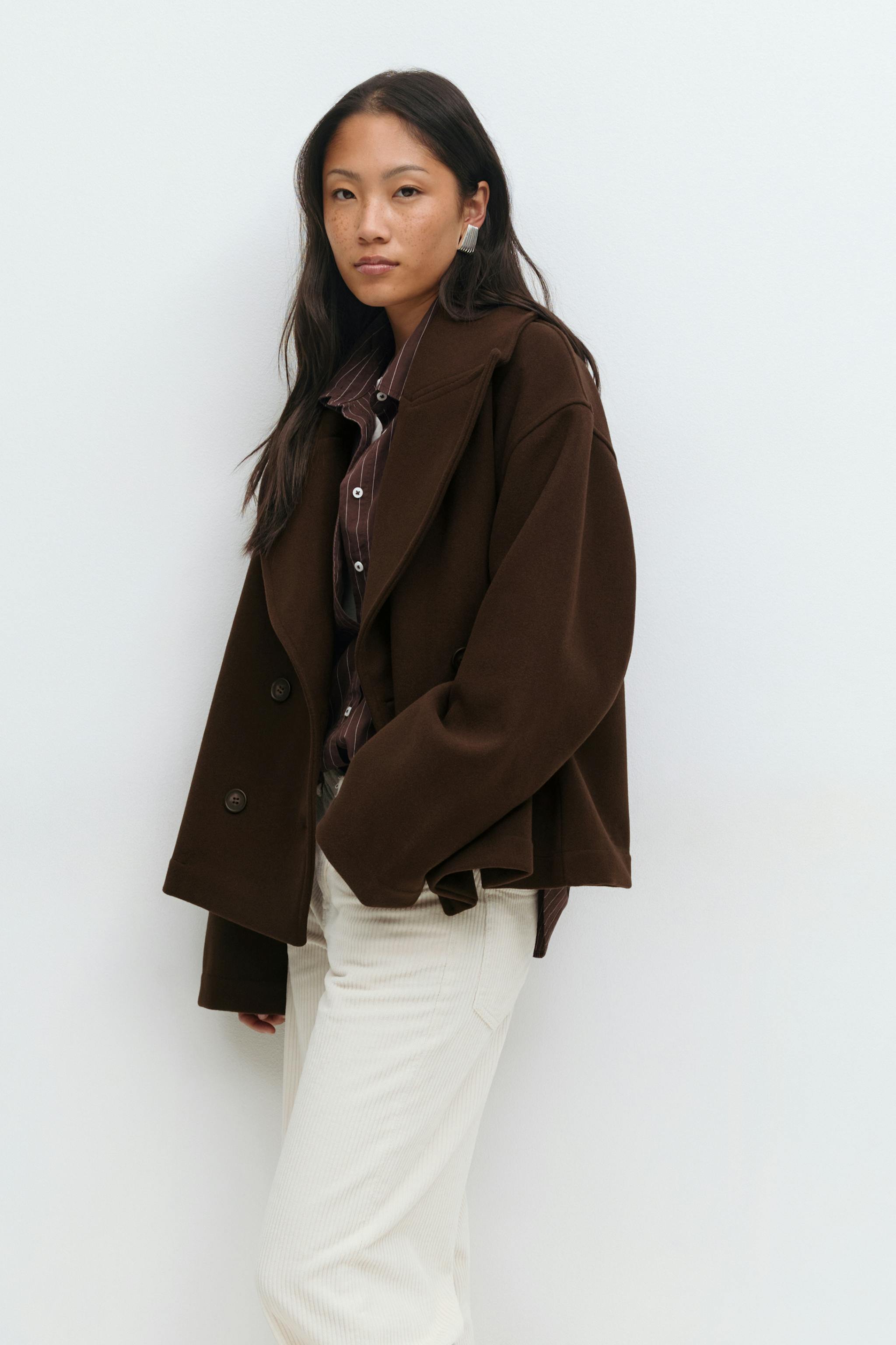 Peacoat felt jacket - Blue - Women - Gina Tricot