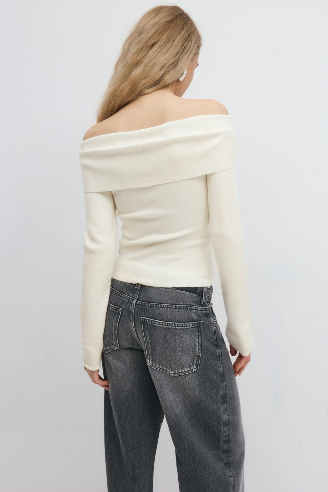 Knitted off shoulder top - Wit - Dame - Gina Tricot