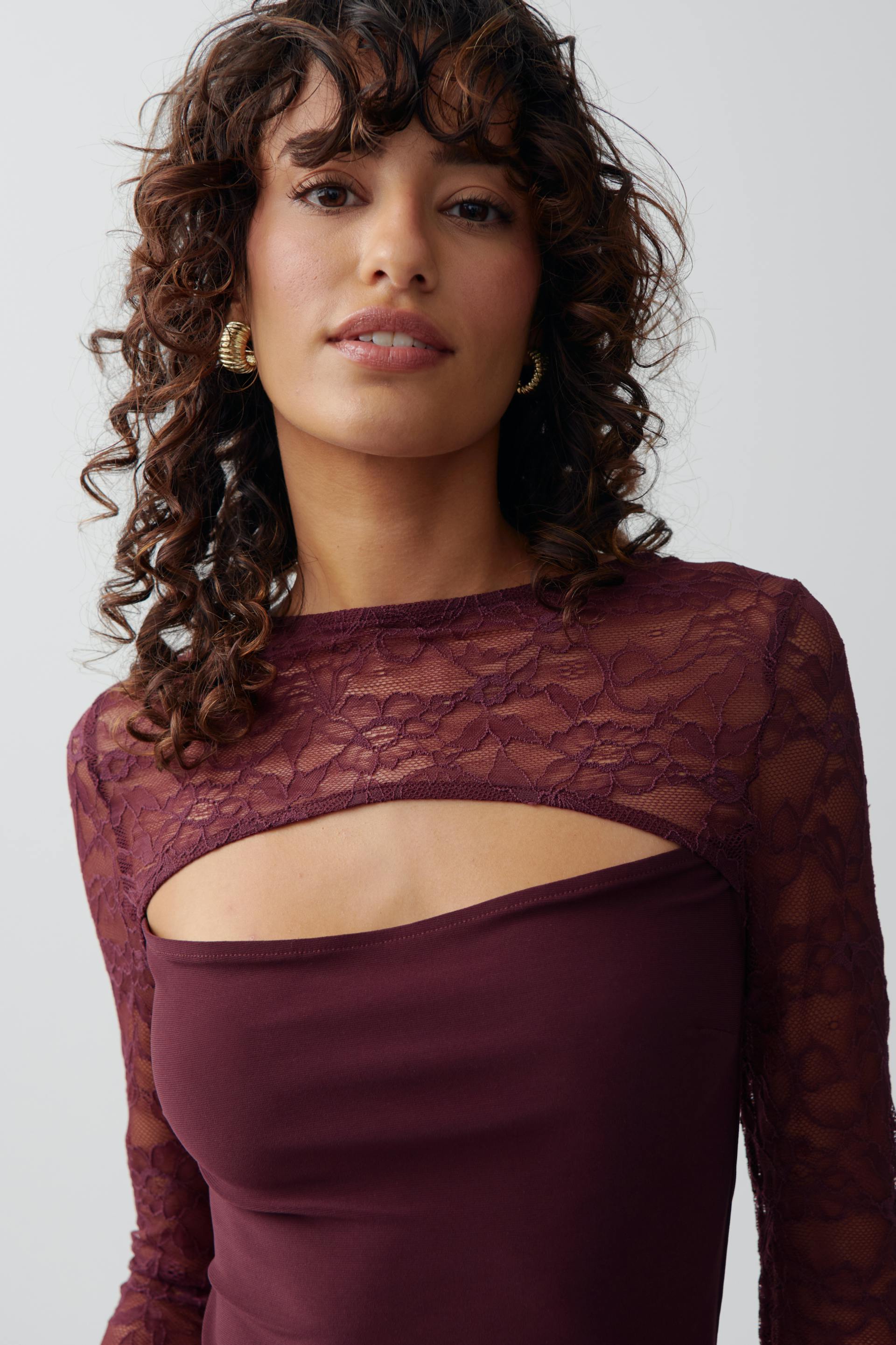 Cutout lace top - Rood - Dame - Gina Tricot