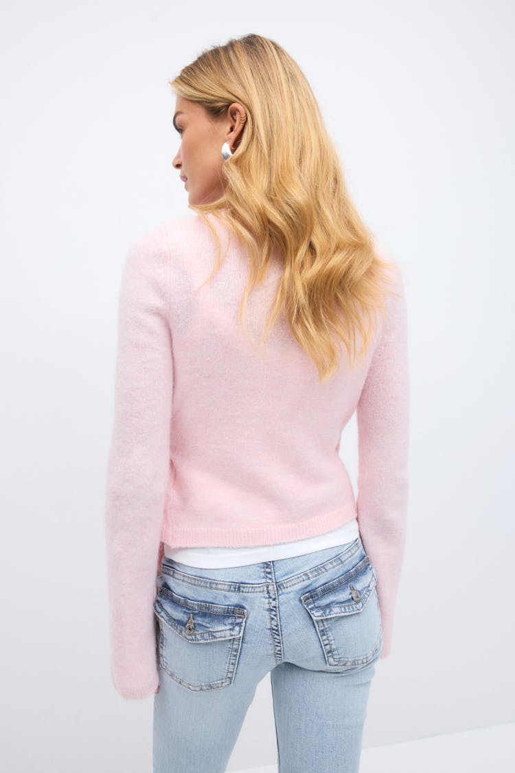 Knitted wrap cardigan - Pink - Women - Gina Tricot