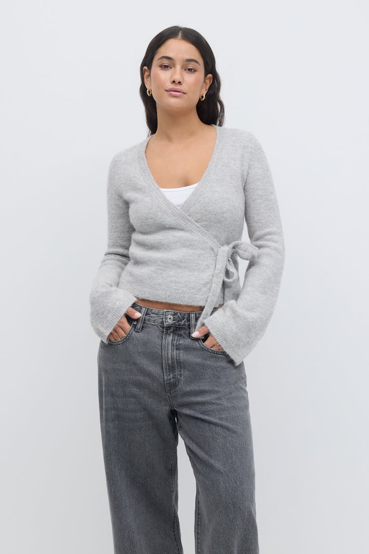 Knitted wrap cardigan - Grau - Dame - Gina Tricot