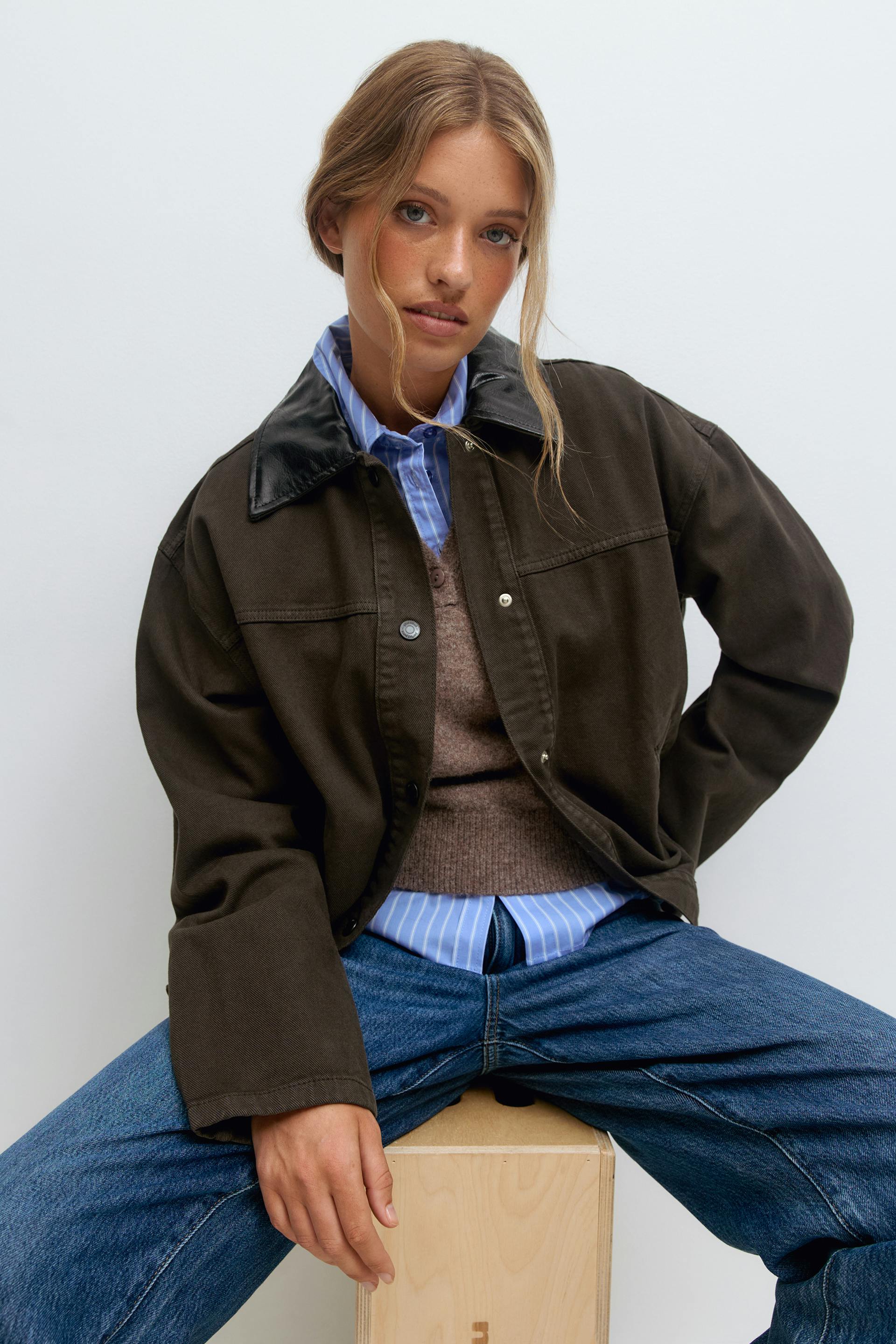 Peacoat felt jacket - Blue - Women - Gina Tricot