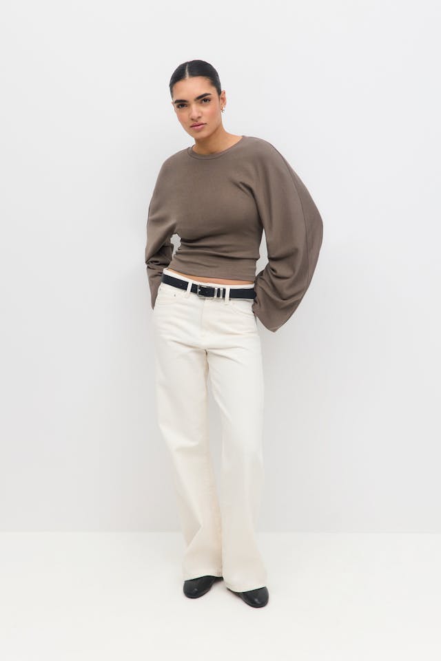 Wide sleeve top - Beige - Dame - Gina Tricot