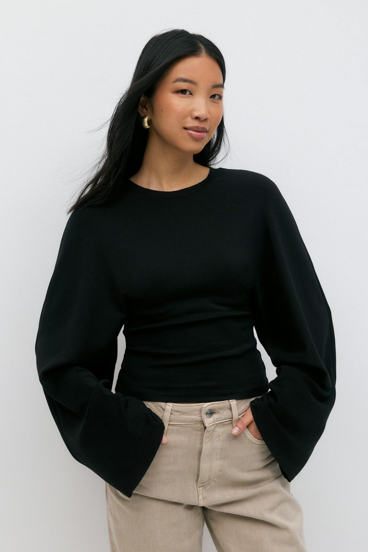 Wide sleeve top - Schwarz - Dame - Gina Tricot