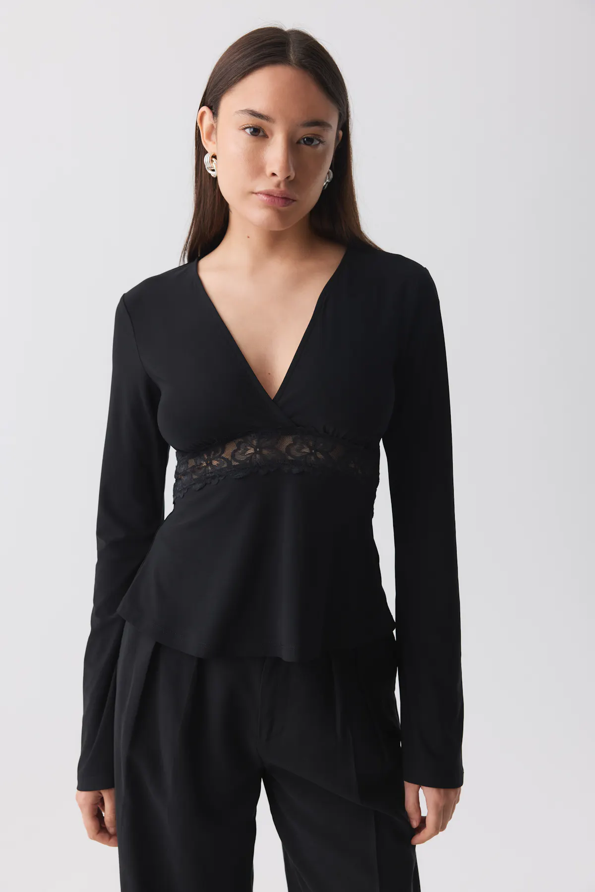 Lace detail top - Zwart - Dame - Gina Tricot