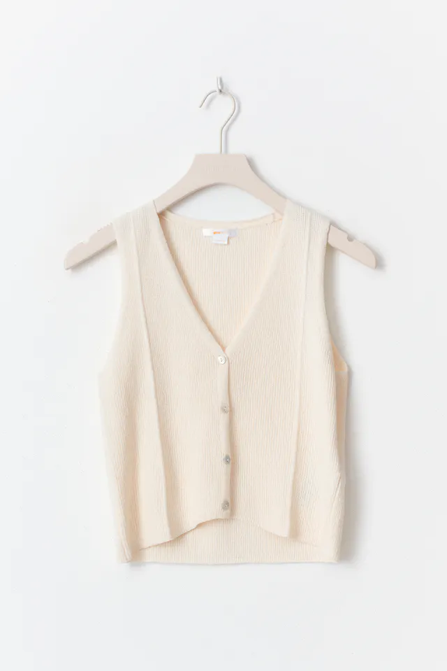 Y knitted vest - Hvid - Gina Tricot