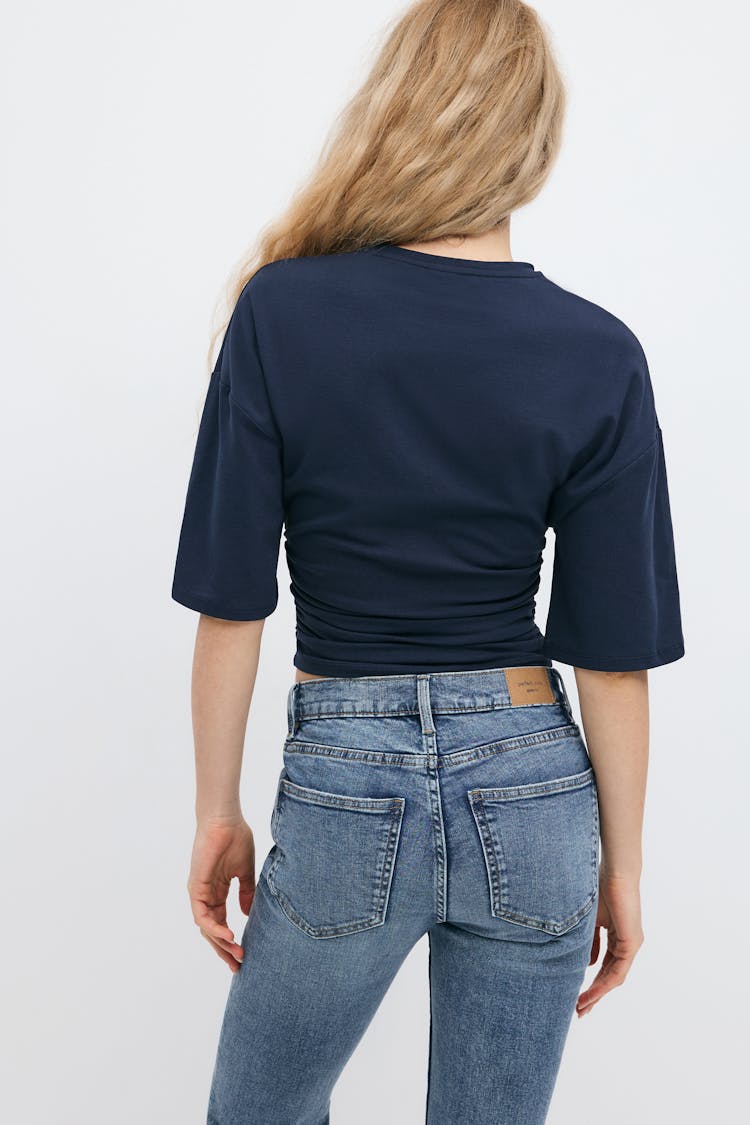 Soft touch ruched tee - Blå - Dame - Gina Tricot