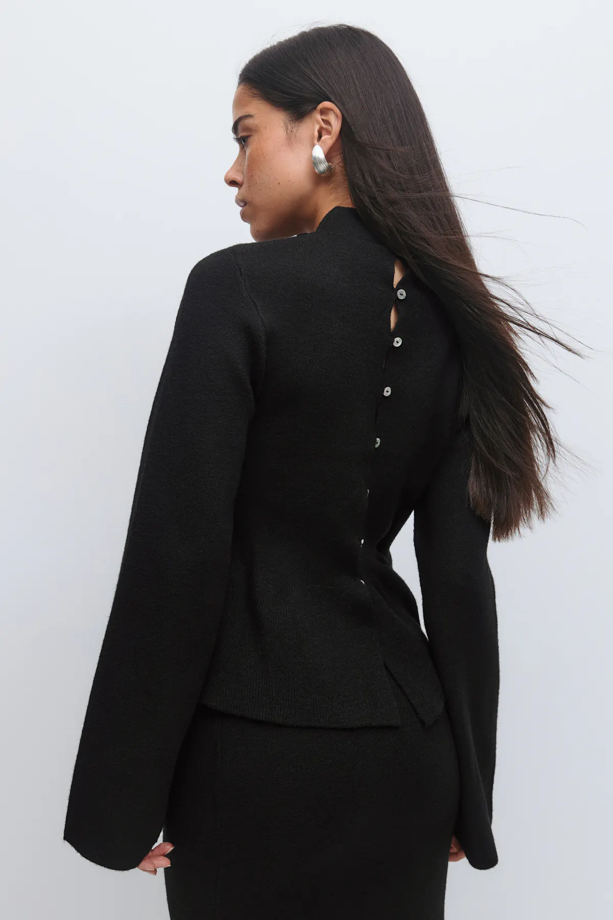 Knitted peplum top - Noir - Femme - Gina Tricot