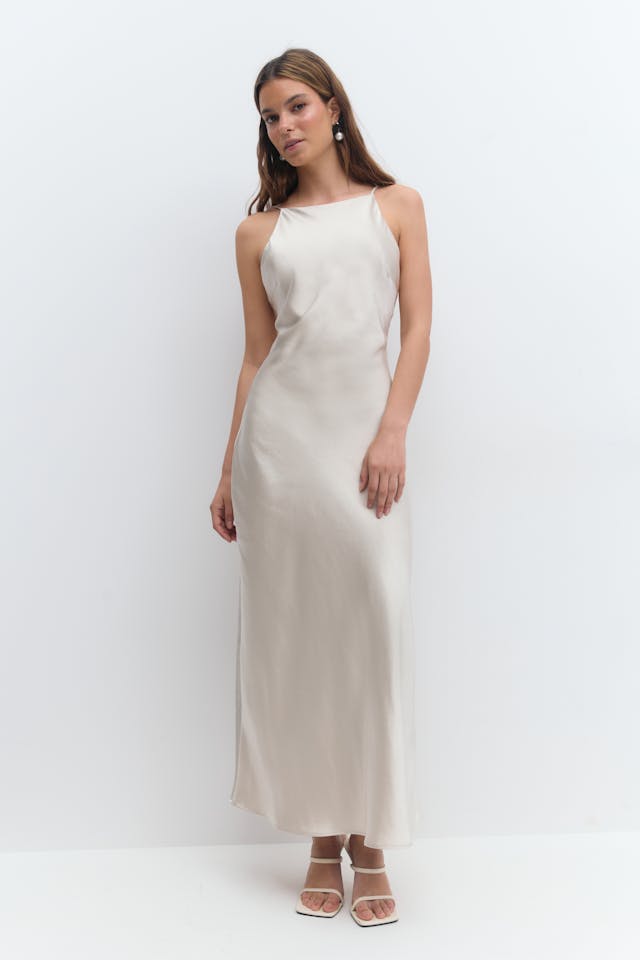 High neck satin dress - Beige - Dame - Gina Tricot