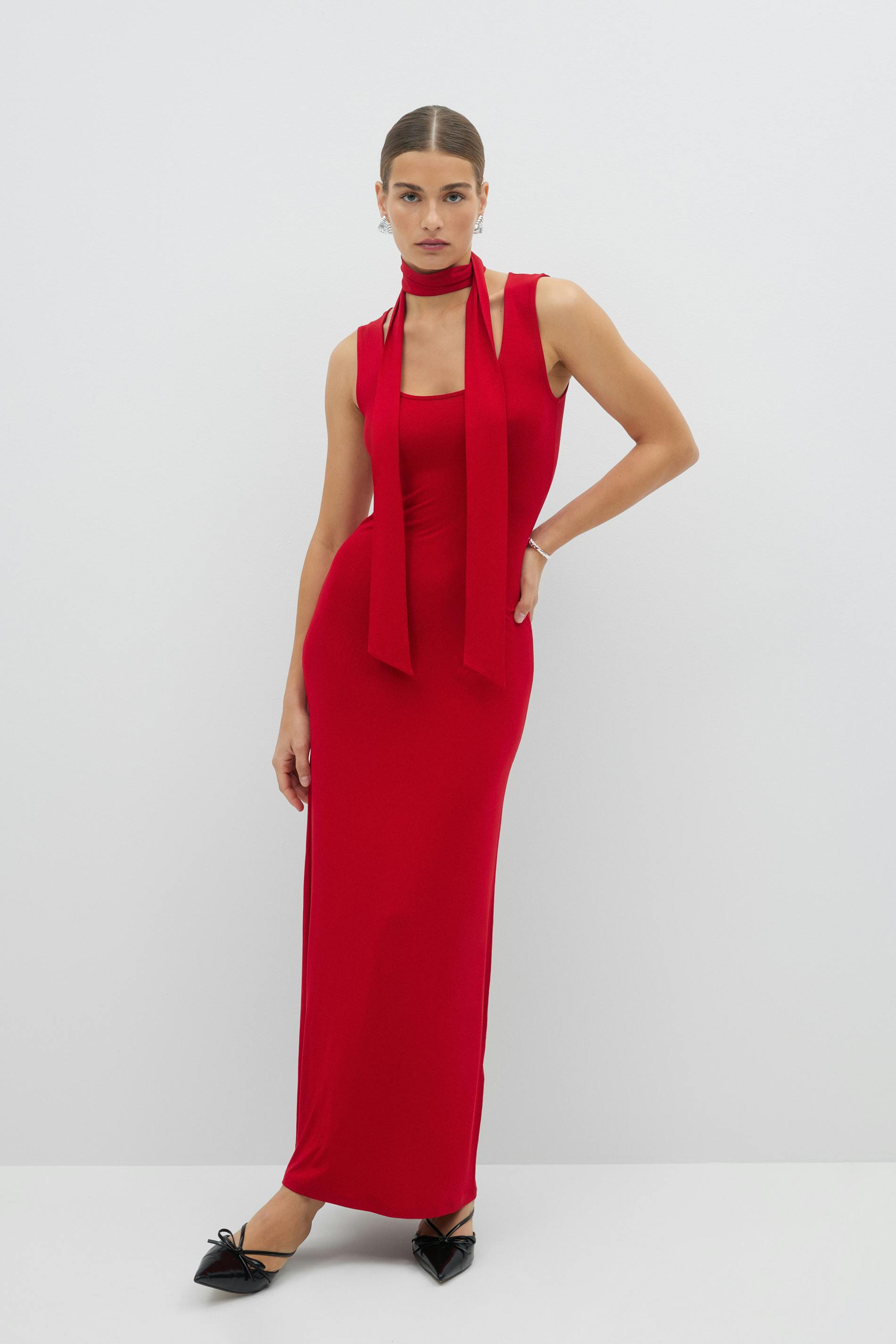 Soft touch scarf dress - Red - Women - Gina Tricot