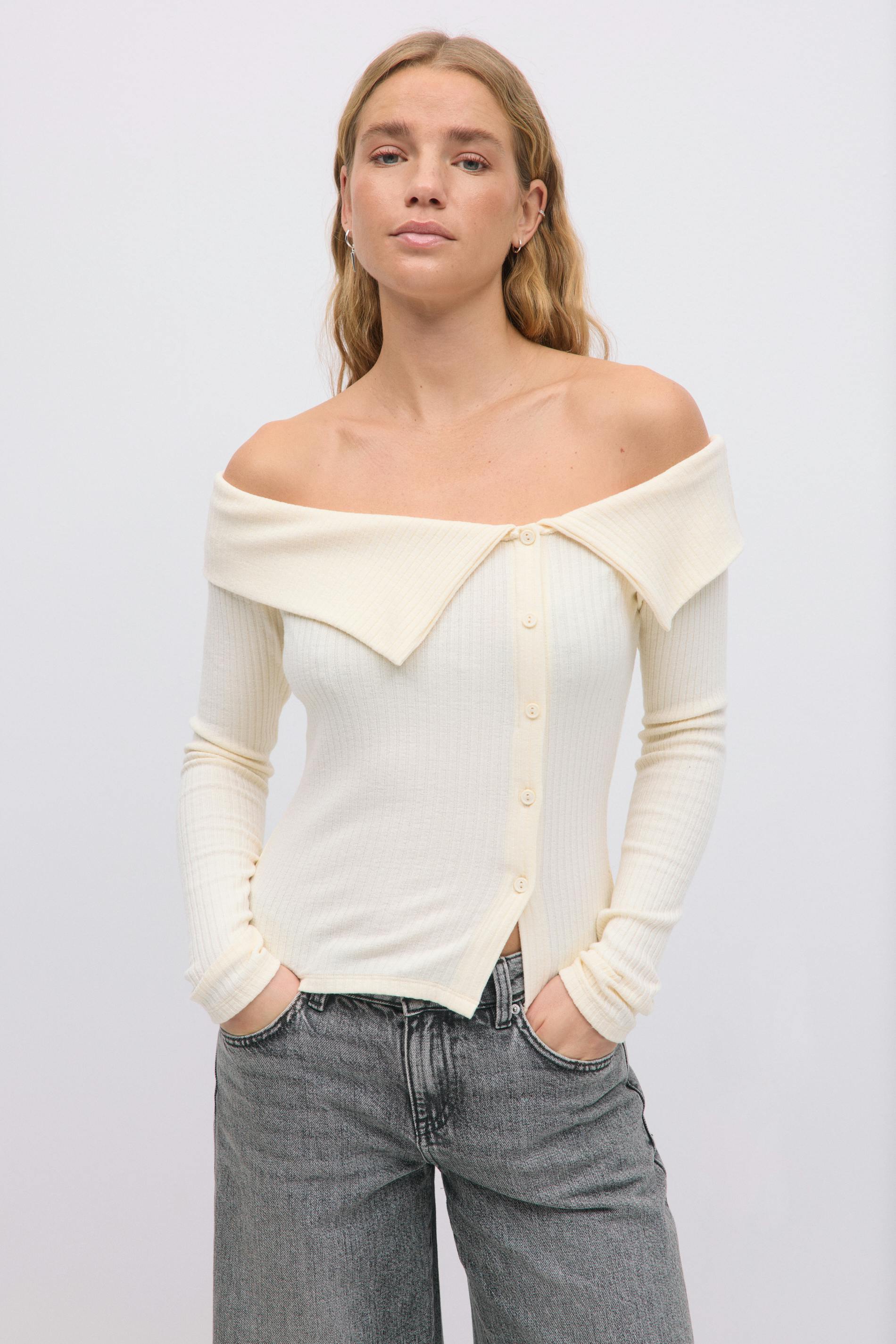 Off shoulder rib top - Vit - Dam - Gina Tricot