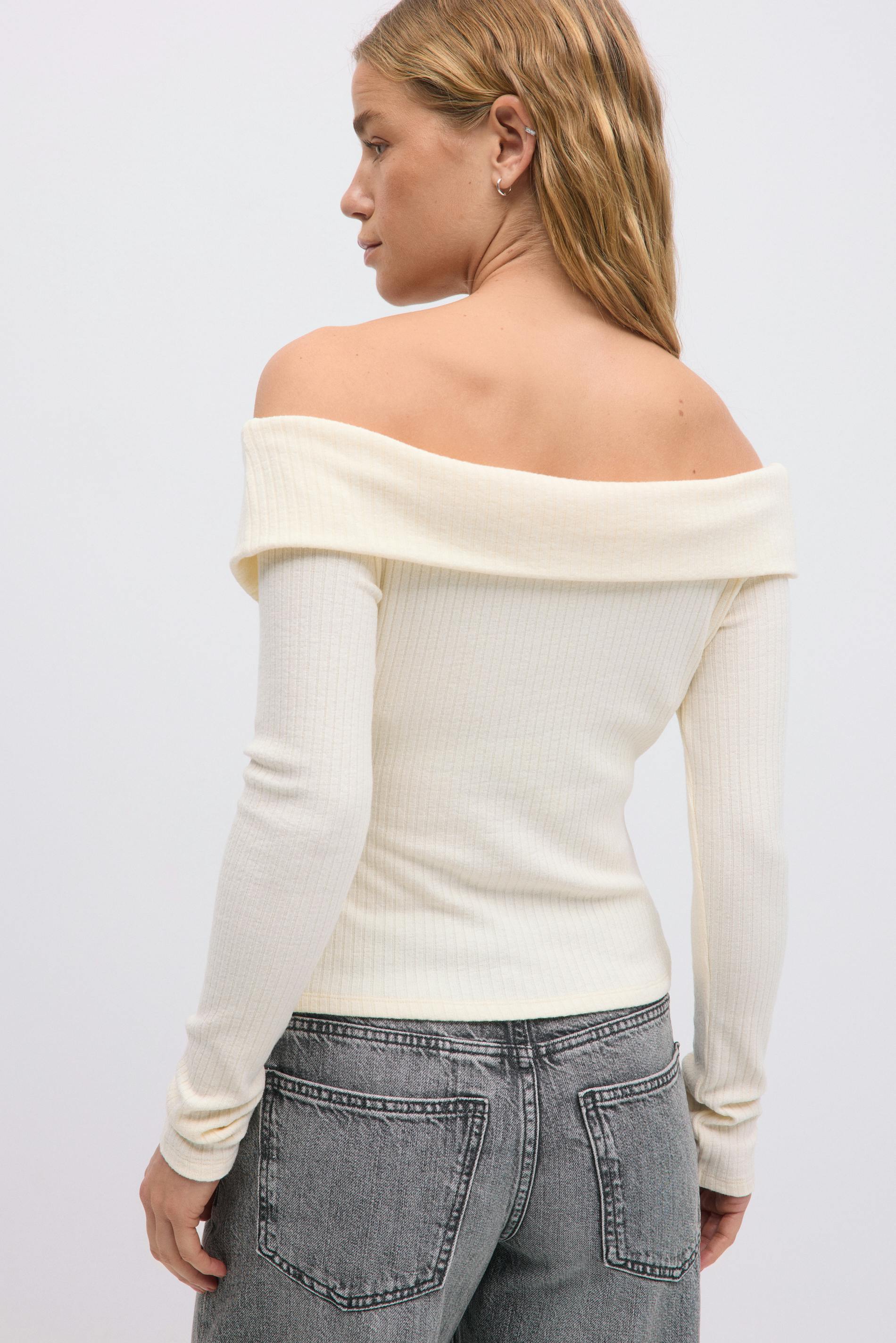 Off shoulder rib top - Hvid - Dame - Gina Tricot