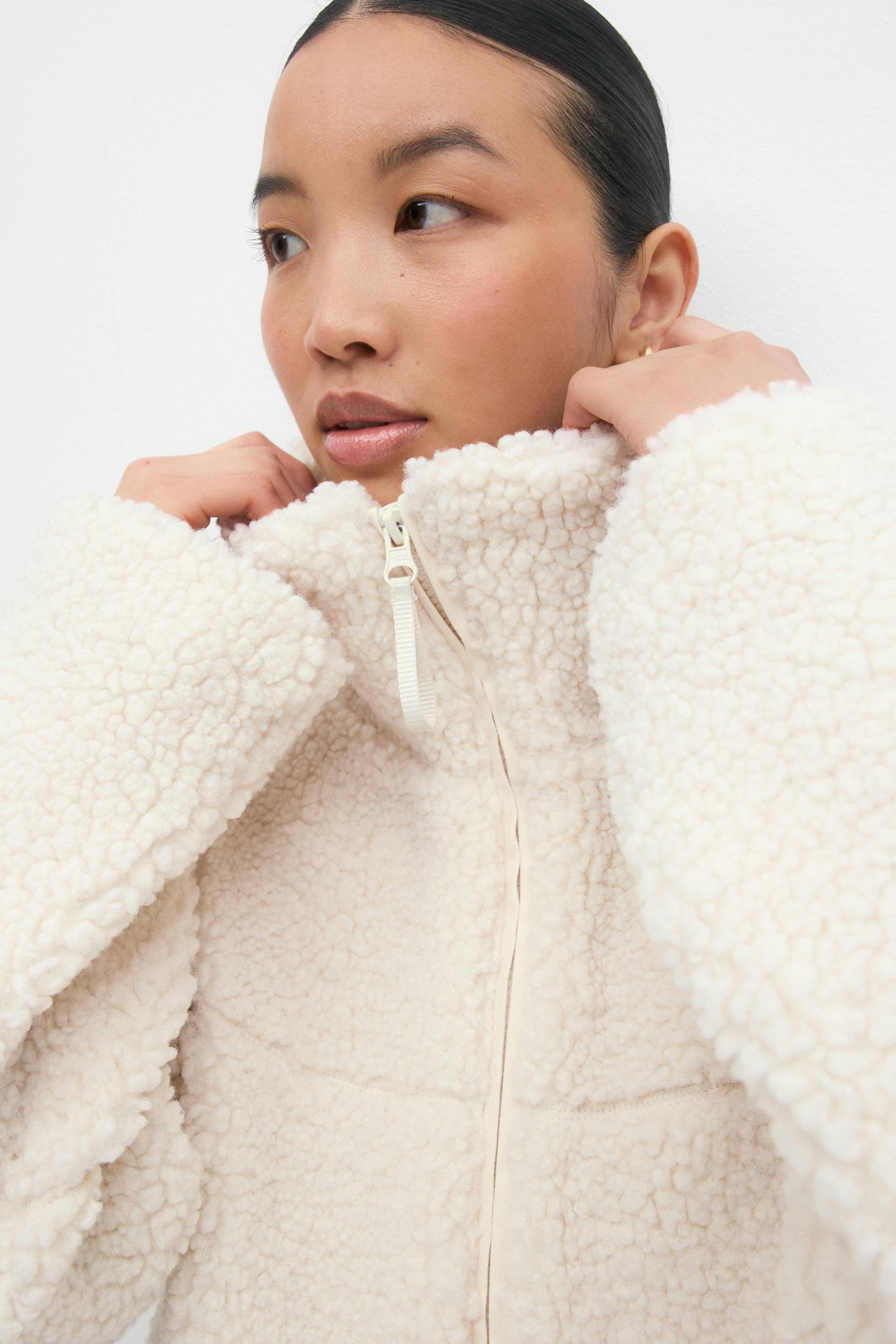 Pile zip jacket - Valkoinen - Nainen - Gina Tricot