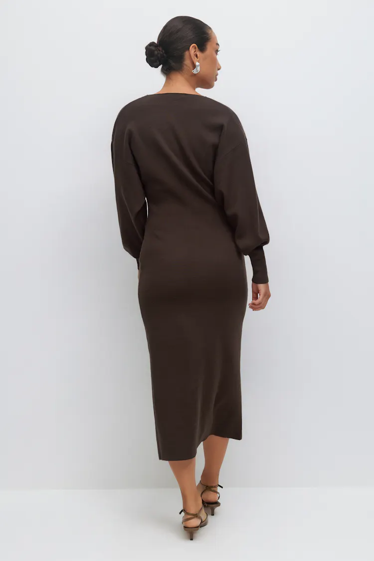 Knitted button down dress - Brun - Dam - Gina Tricot
