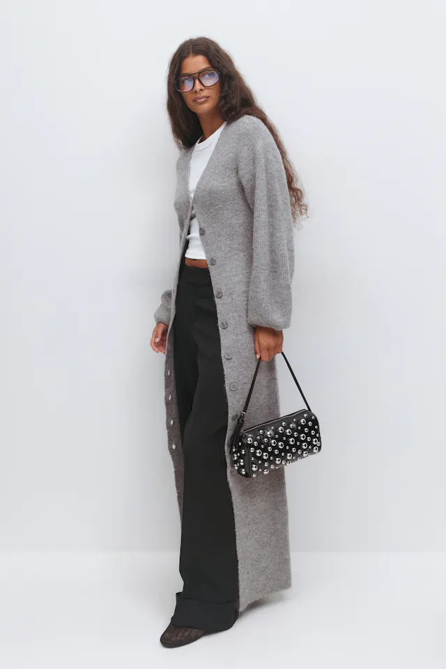 Knitted button down dress - Grå - Dam - Gina Tricot