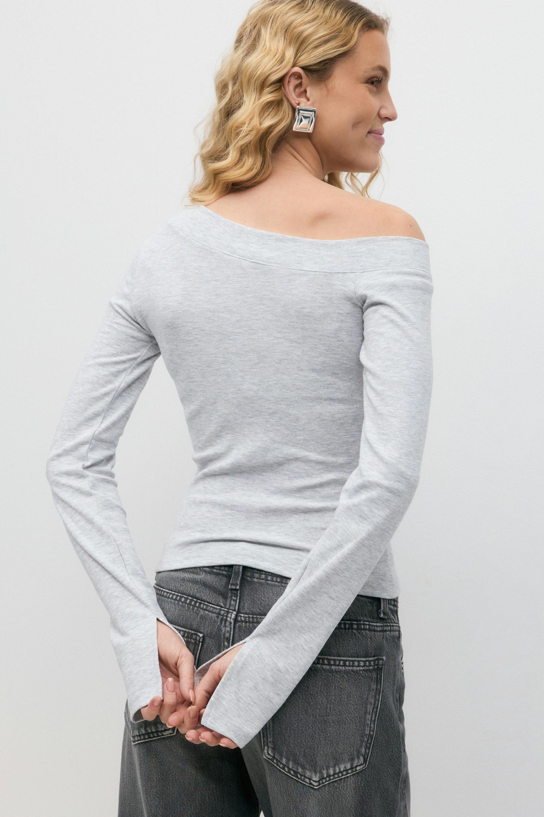 Sloped shoulder top - Grijsv - Dame - Gina Tricot