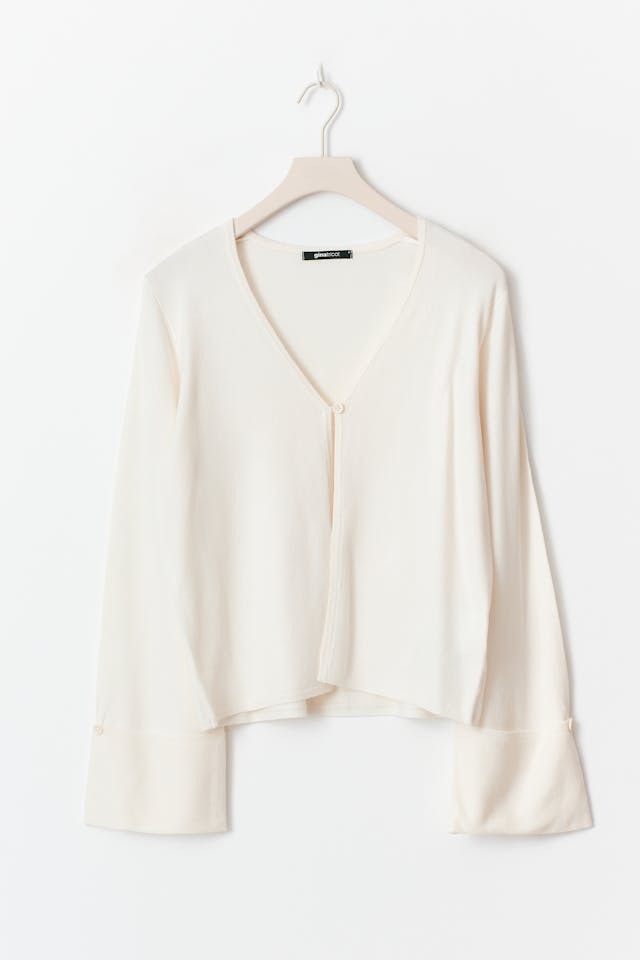 Folded sleeve knitted cardigan - Vit - Dam - Gina Tricot