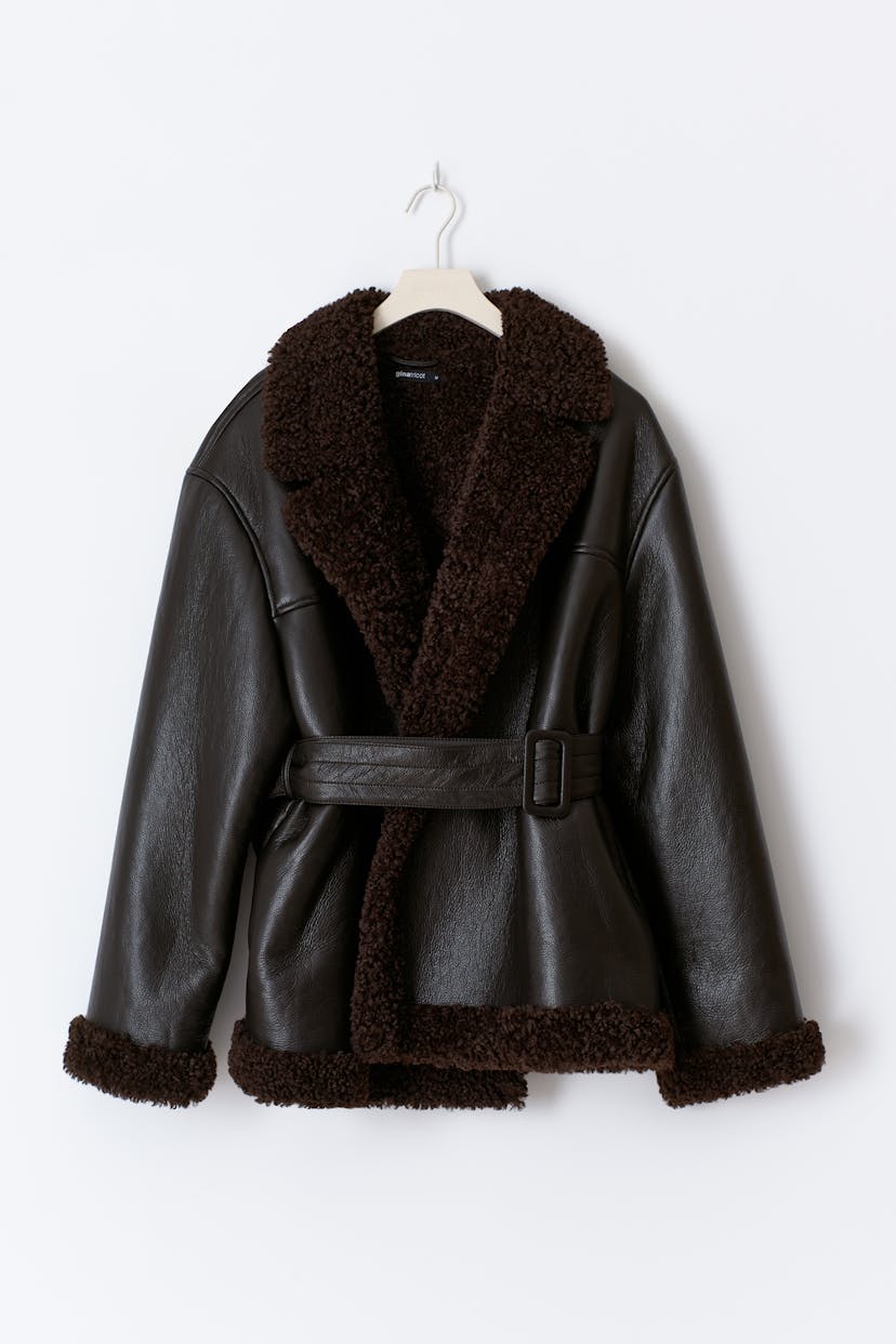 Teddy pu belted jacket - Brun - Dam - Gina Tricot