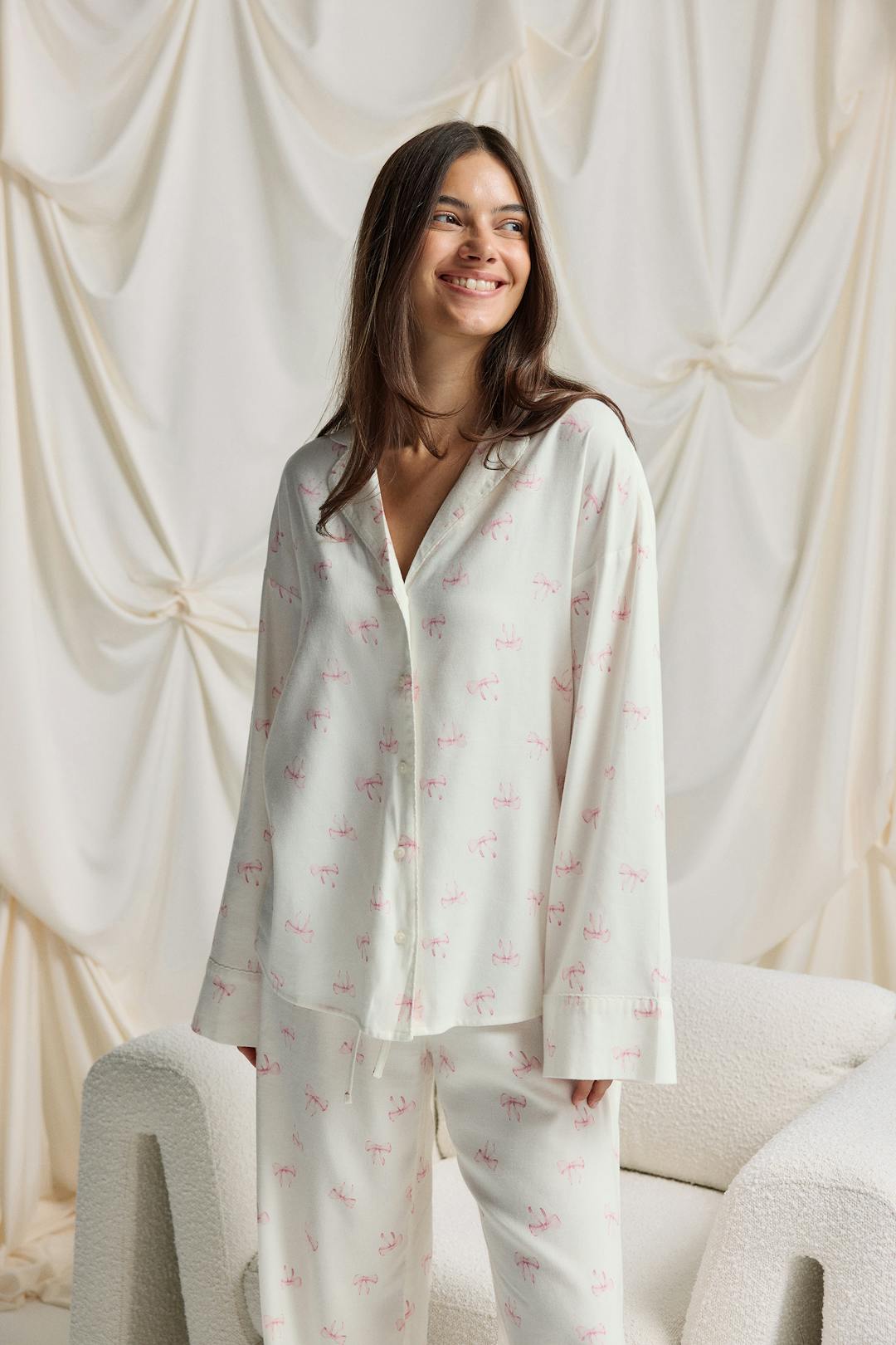 Flannel pyjamas shirt - White - Women - Gina Tricot
