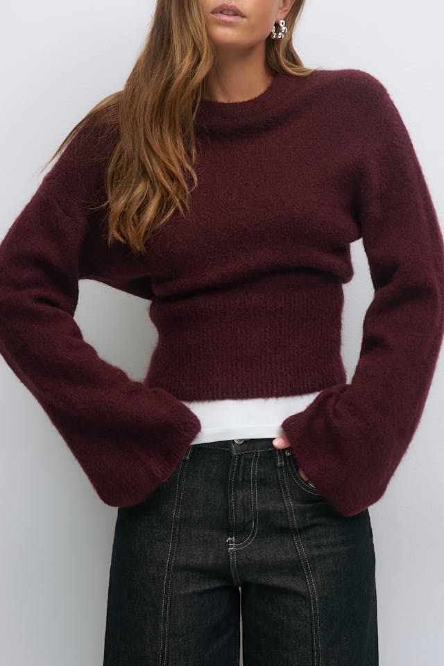 Wide sleeve knitted sweater - Rot - Dame - Gina Tricot
