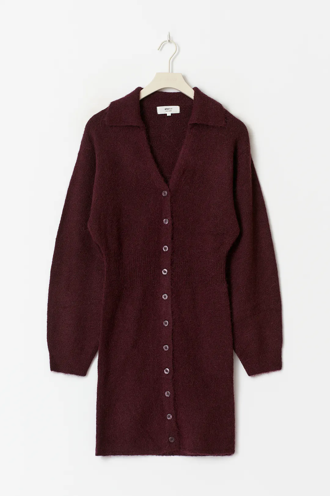 Knitted button down dress - Röd - Dam - Gina Tricot