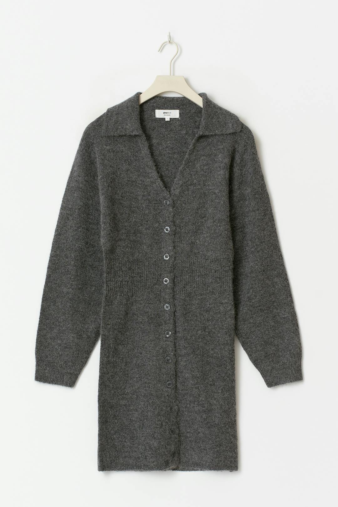 Knitted button down dress - Grijsv - Dame - Gina Tricot