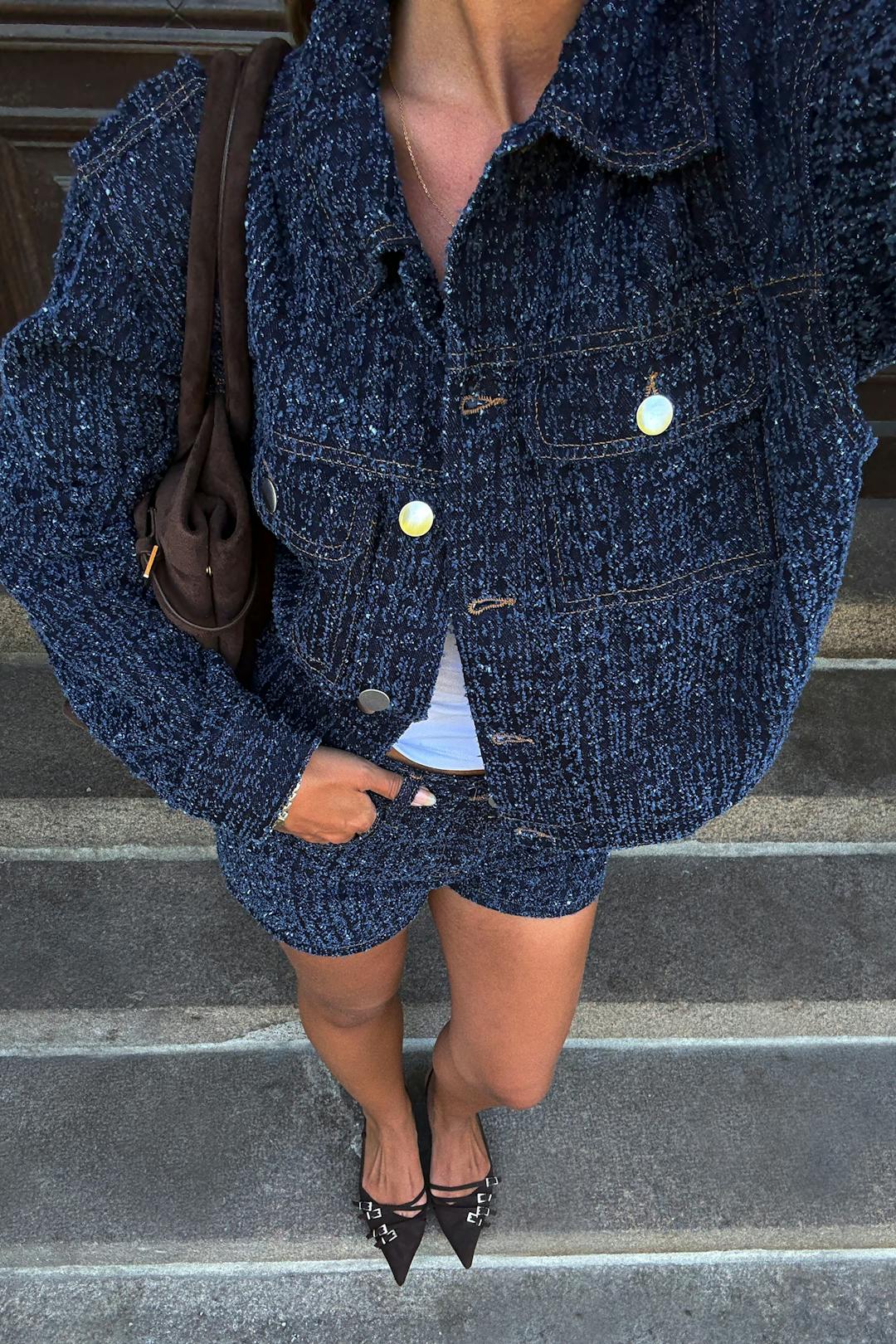 Tweed denim jacket - Blue - Women - Gina Tricot