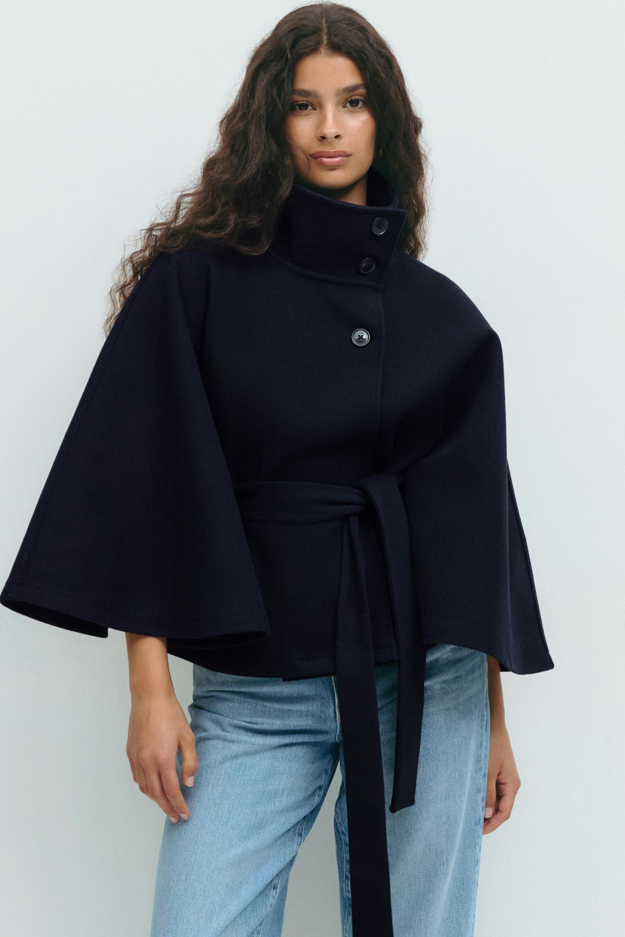 Belt cape jacket - Blue - Women - Gina Tricot