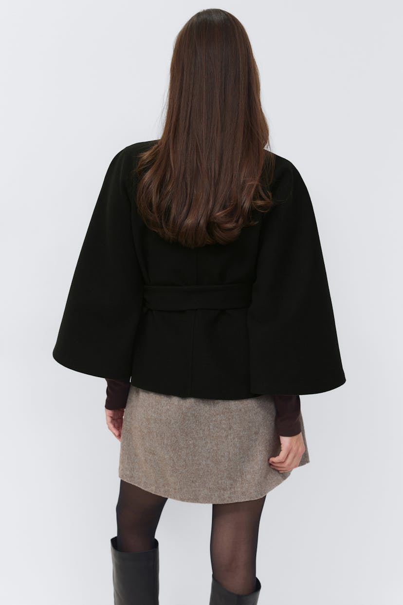 Belt cape jacket - Noir - Femme - Gina Tricot