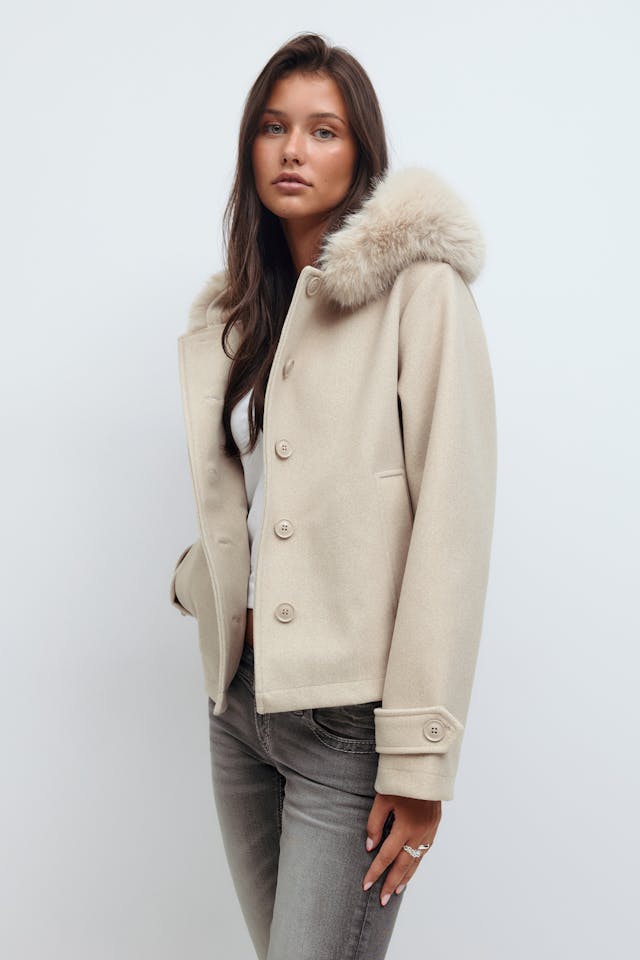 Y fur felt jacket - Beige - Gina Tricot