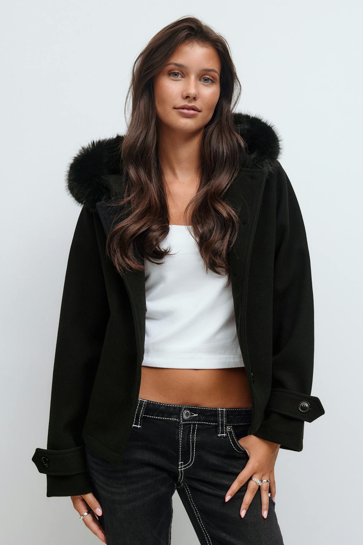 Y fur felt jacket - Black - Gina Tricot